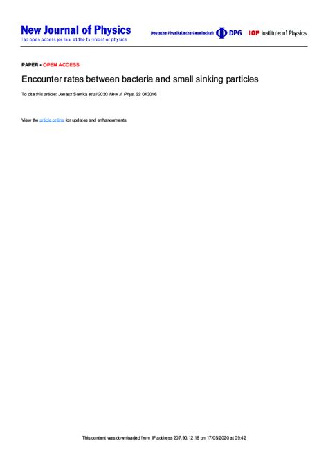 Pdf Encounter Rates Between Bacteria And Small Sinking Particles