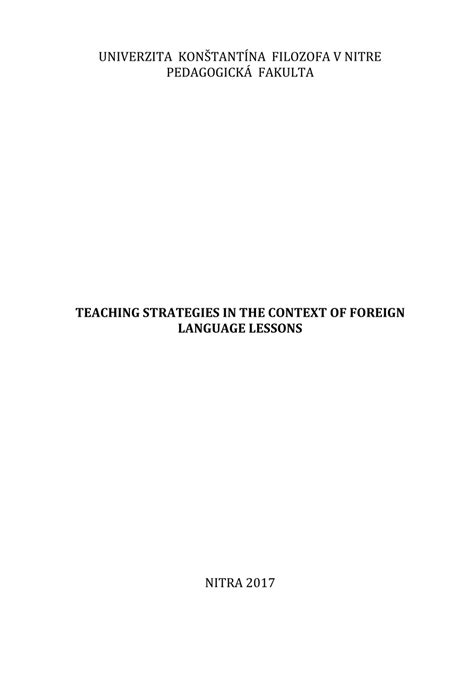 Pdf Teaching Strategies In The Context Of Foreign Language Lessons