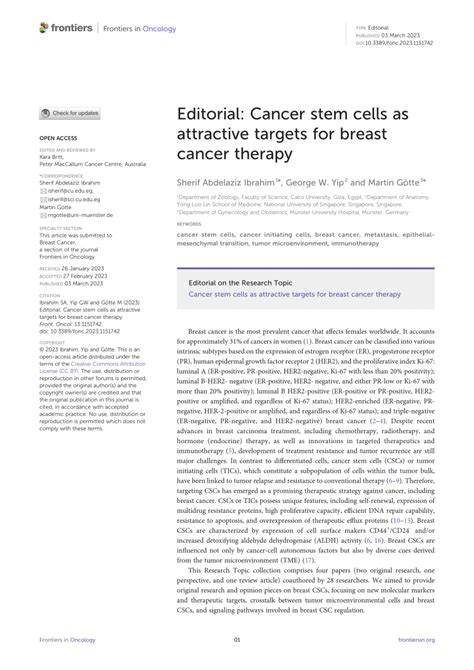 Pdf Editorial Cancer Stem Cells As Attractive Targets For Breast