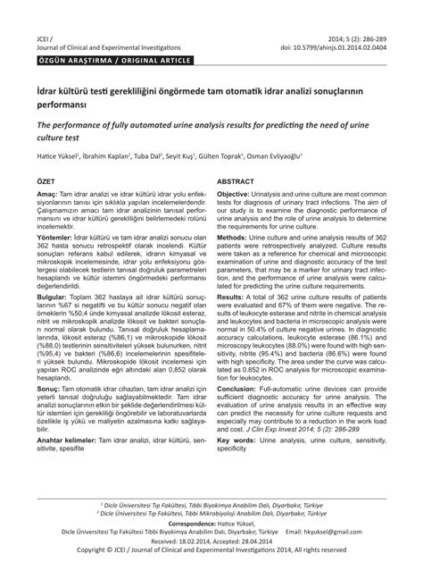 Pdf The Performance Of Fully Automated Urine Analysis Results For Predicting The Need Of Urine