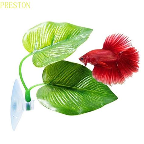 Prestonwv魚休息葉魚缸裝飾塑料鬥魚產卵繁殖帶吸盤1pc水生植物 蝦皮購物