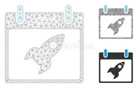 Rocket Calendar Day Vector Mesh Carcass Model And Triangle Mosaic Icon Stock Vector