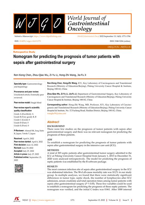Pdf Nomogram For Predicting The Prognosis Of Tumor Patients With Sepsis After Gastrointestinal