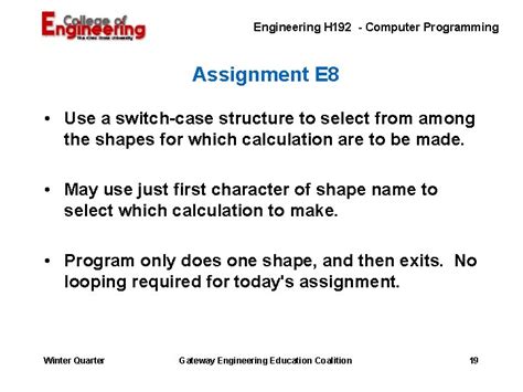 Engineering H 192 Computer Programming Switch Case Structures