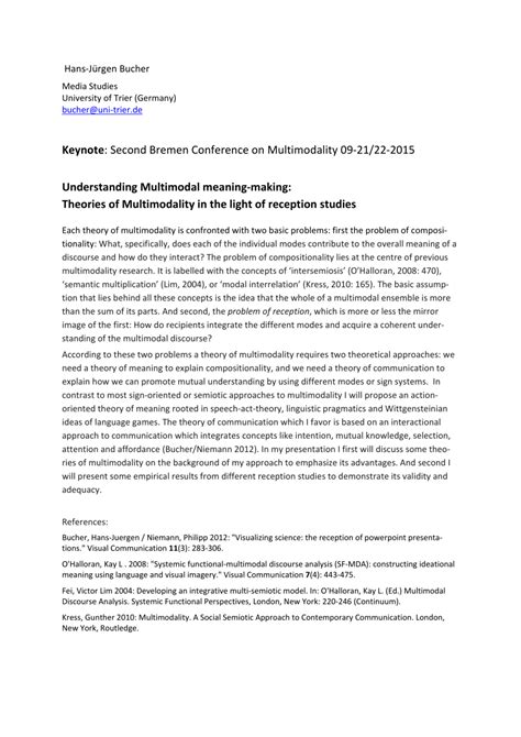 Pdf Understanding Multimodal Meaning‐making Theories Of