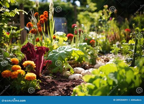 Close Up Of Companion Planting In A Permaculture Garden Stock Image