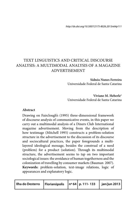 Pdf Text Linguistics And Critical Discourse Analysis A Multimodal