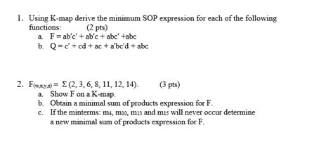 1 Using K Map Derive The Minimum Sop Expression For