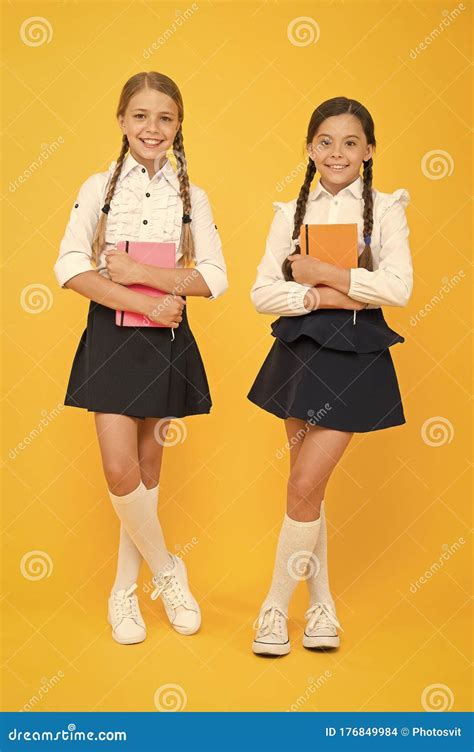 Friendship Goals Cute School Girls With Books First Day At School