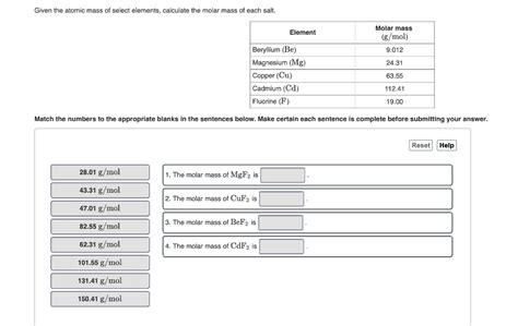 solved given the atomic mass of select elements calculate