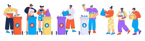 쓰레기를 분류하는 사람들과 쓰레기 분리 무료 벡터