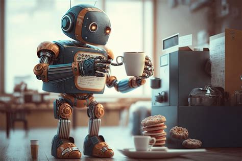 Premium Photo Robot Assistant Fetching Coffee And Donuts For Busy Office Worker