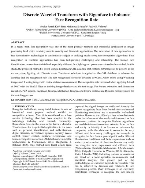 PDF Discrete Wavelet Transform With Eigenface To Enhance Face Recognition Rate