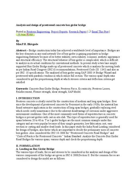 Analysis And Design Of Prestressed Concrete Box Girder Bridge Pdf