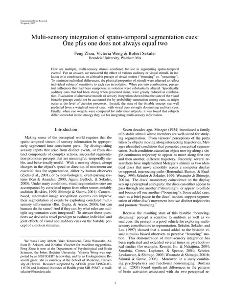 Pdf Multi Sensory Integration Of Spatio Temporal Segmentation Cues