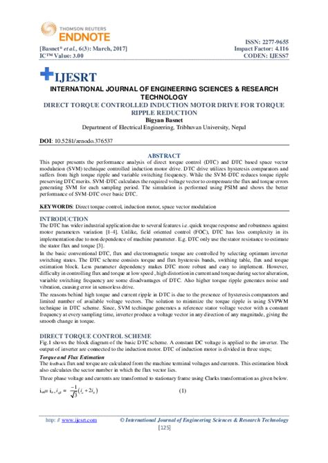 Pdf Direct Torque Controlled Induction Motor Drive For Torque Ripple Reduction