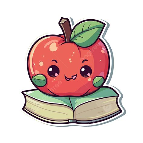 열린 책 클립 아트와 사과 스티커 일러스트 벡터 만화 사과와 고립 된 책 스티커 디자인 상표 스티커 일러스트 Png 일러스트 및 벡터 에 대한 무료 다운로드