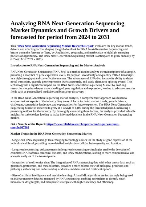 Reportprime Analyzing Rna Next Generation Sequencing Market Dynamics