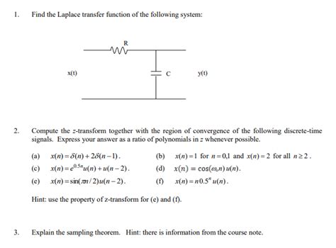 Solved I Find The Laplace Transfer Function Of The