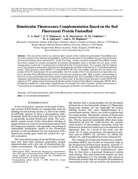 Pdf Bimolecular Fluorescence Complementation Based On The Red Fluorescent Protein Fusionred
