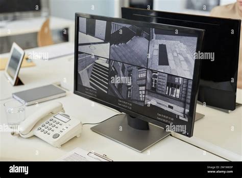 Background Image Of Surveillance Camera Feed In Black And While On