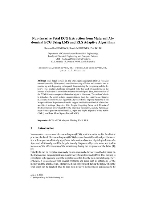 Pdf Non Invasive Fetal Ecg Extraction From Maternal Abdominal Ecg Using Lms And Rls Adaptive