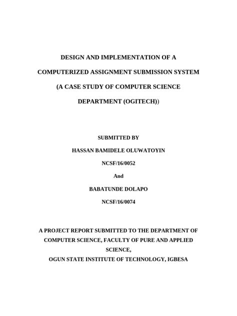 Design And Implementation Of A Omputerized Assignment Submission System