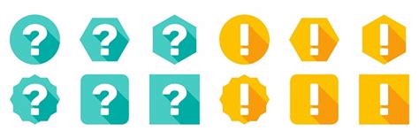 물음표 아이콘 세트 Faq 기호 도움말 기호 느낌표 아이콘 세트 주의 표시 주의 아이콘 위험 경고 기호 밝은 파란색과 노란색 스타일 개념에 대한 스톡 벡터 아트 및 기타