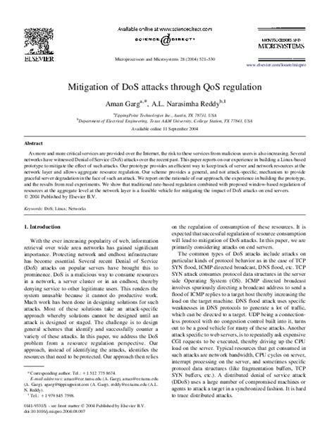 Pdf Abstract Mitigation Of Dos Attacks Through Qos Regulation