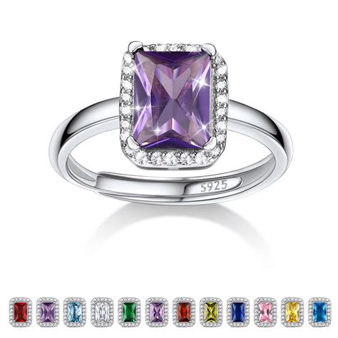 Bestyle 2ct Open Square Cut Amethyst Birthstone Rings Sterling Silver