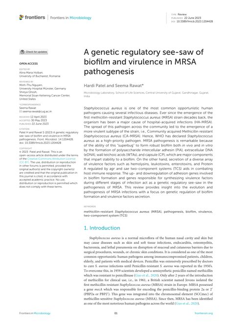 Pdf A Genetic Regulatory See Saw Of Biofilm And Virulence In Mrsa Pathogenesis