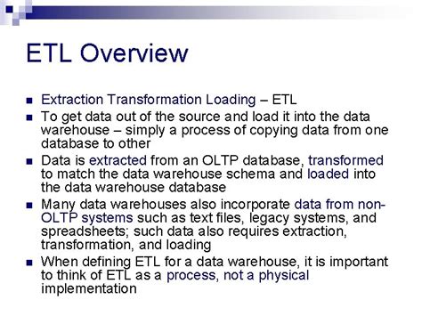 Etl Process In Data Warehouse Outline Etl N