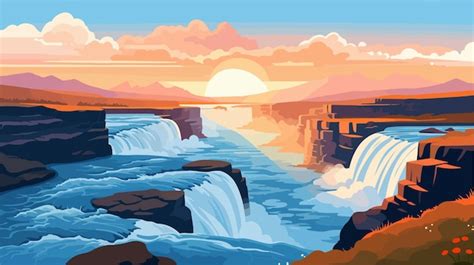Spectacular Sunrise At Gullfoss Waterfall On Hvita River Premium Ai