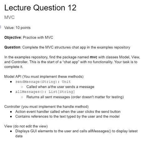 Lecture Question MVC Value Points Objective Chegg