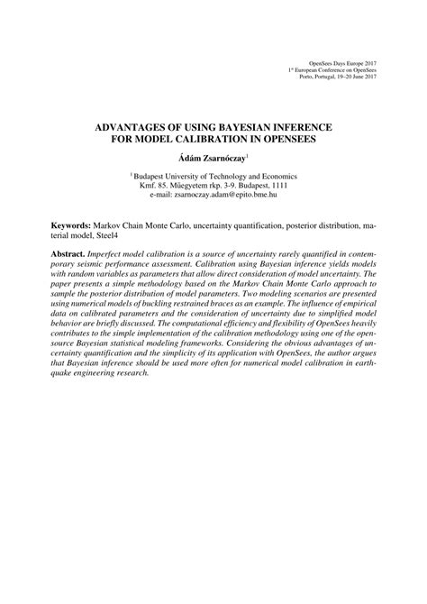 Pdf Advantages Of Using Bayesian Inference For Model Calibration In Opensees