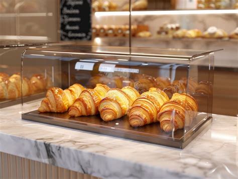 Display Case Filled With Croissants And Pastries Generative Ai Stock