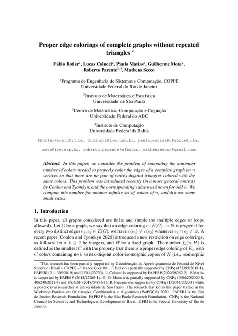 Pdf Proper Edge Colorings Of Complete Graphs Without Repeated Triangles