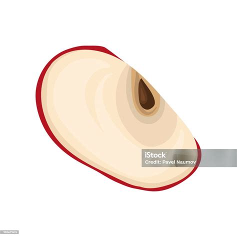 붉은 껍질과 작은 갈색 뼈와 신선한 애플의 쪼 갠 다 달 콤 하 고 맛 있는 과일입니다 제품 포장에 대 한 평면 벡터 요소 0명에 대한 스톡 벡터 아트 및 기타 이미지
