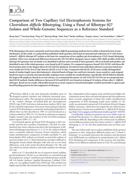 Pdf Comparison Of Two Capillary Gel Electrophoresis Systems For Clostridium Difficile