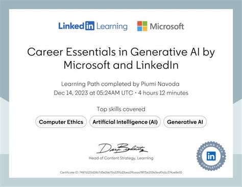 piumi navoda on linkedin certificate of completion