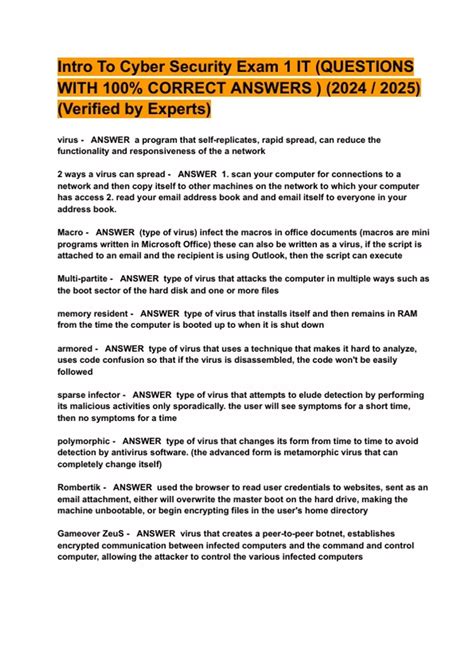 Intro To Cyber Security Exam 1 It Questions With 100 Correct Answers 2024 2025 Verified