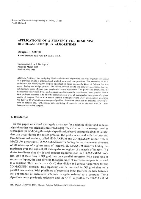Pdf Applications Of A Strategy For Designing Divide And Conquer Algorithms