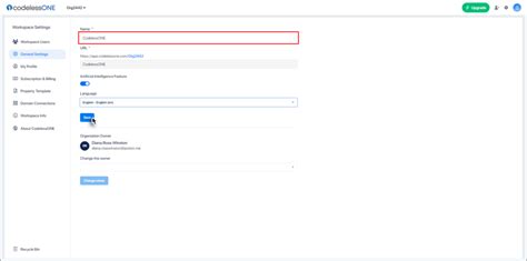 How To Change The Name And Owner Of Your Workspace Codeless ONE