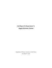 Simple Harmonic Motion Docx Lab Report II Experiment Simple Harmonic Motion Department Of