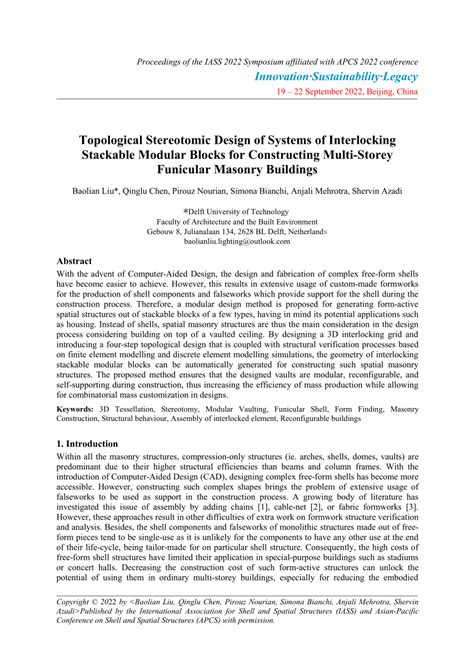 Pdf Topological Stereotomic Design Of Systems Of Interlocking