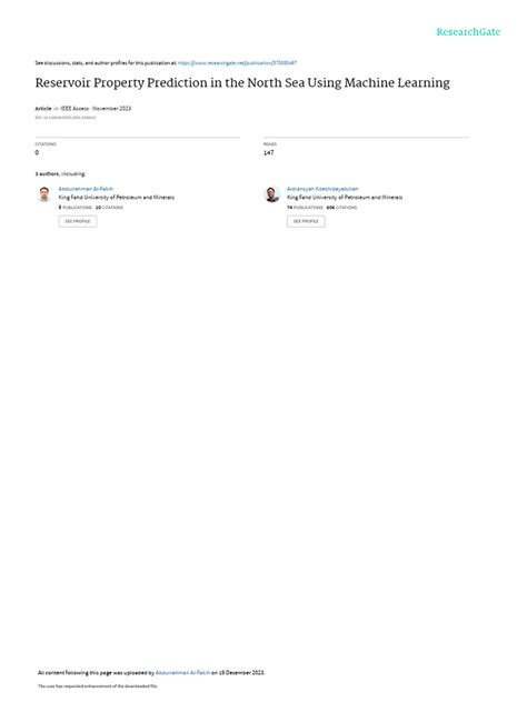 Reservoir Property Prediction In The North Sea Using Machine Learning Download Free Pdf