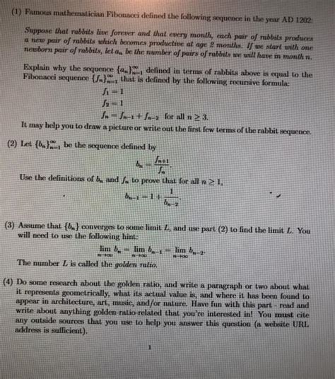 Solved 1 Famous Mathematician Fibonacci Defined The