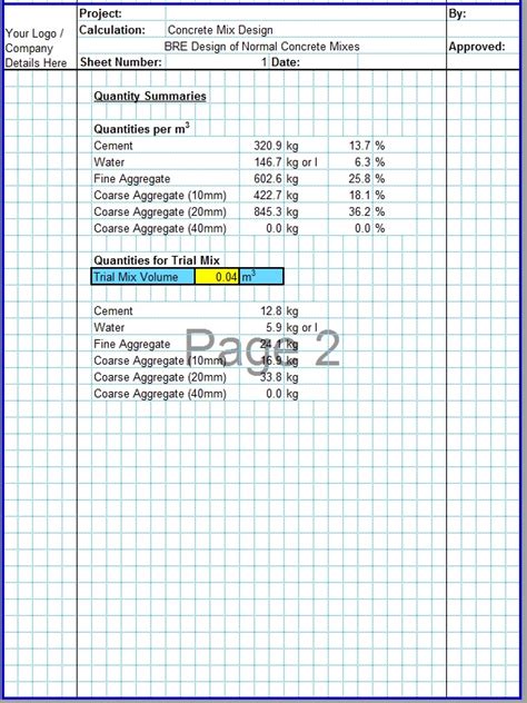 Concrete Mix Design Spreadsheet CivilWeb Spreadsheets