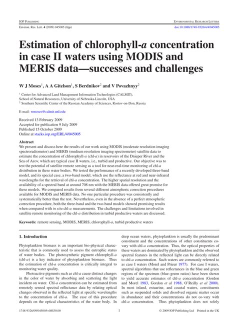 Estimation Of Chlorophyll A Concentration In Case Ii Waters Using Modis