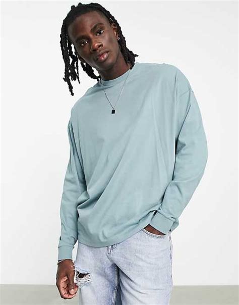 Asos Design Langärmliges Oversize Shirt In Verwaschenem Blau Asos